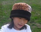 Items similar to Children Girls Fleece Hat, Leopard Print Pillbox ...