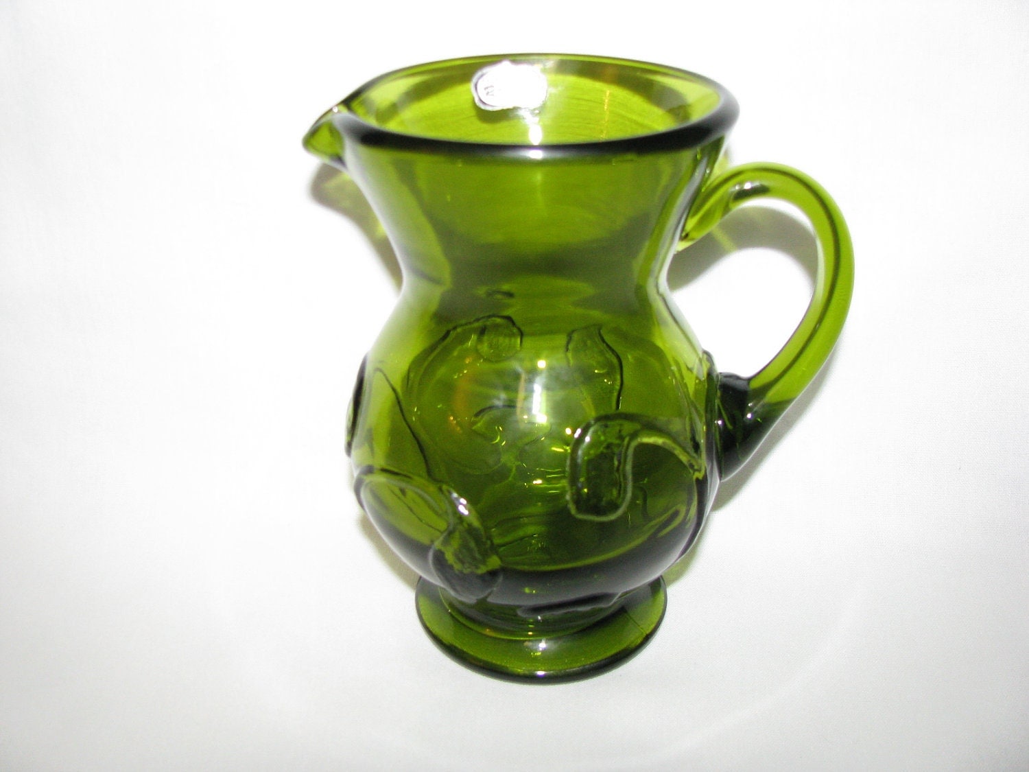 Vintage Hand Blown Green Art Glass Pitcher By Rainbow Treasury Item ...