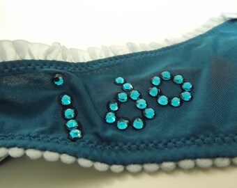 Rhinestone Bridal Thong Panties Something Blue to say I Do sz XSmall XS