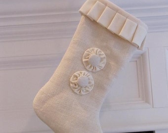 White Linen Christmas Stocking Ruffle Top by RedDoorHome on Etsy