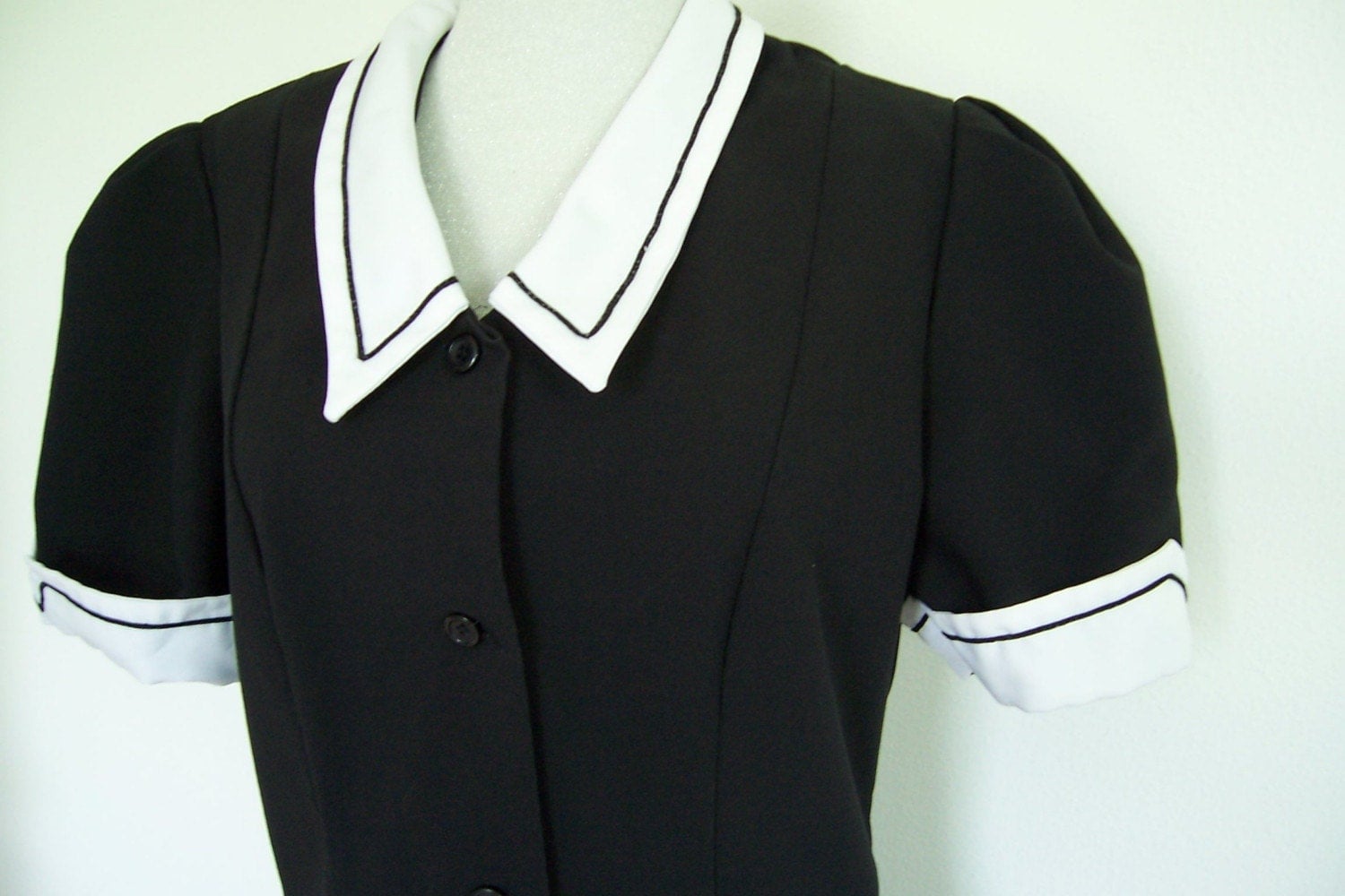 70's black and white waitress uniform size by vintagesensibilities