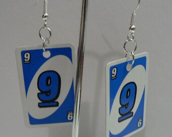 Uno Card Earrings...Blue Nine