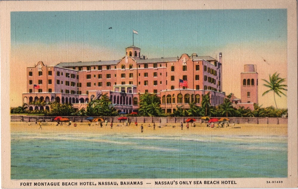 Vintage Bahamas Postcard Fort Montagu Beach Hotel Nassau