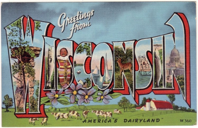 Vintage Wisconsin Postcard Greetings from Wisconsin Unused