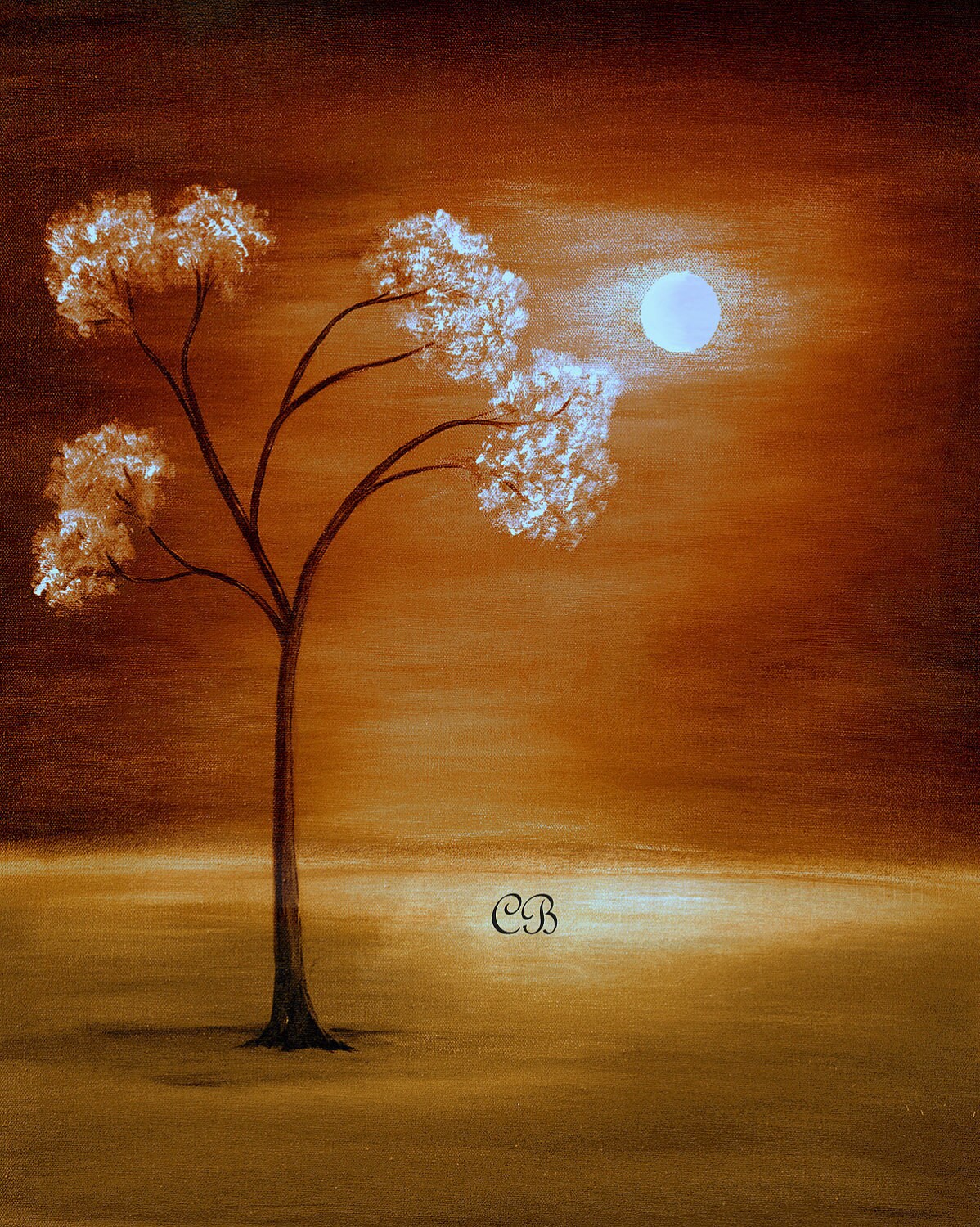 Blooming dreams. Abstract Landscape Art Print. Full bloom tree