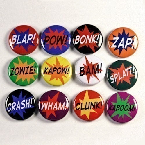 Superhero Sound Effects Set of 12 Magnets 1 inch