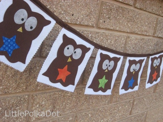 OWL felt and fabric pennant reusable Banner Nursery