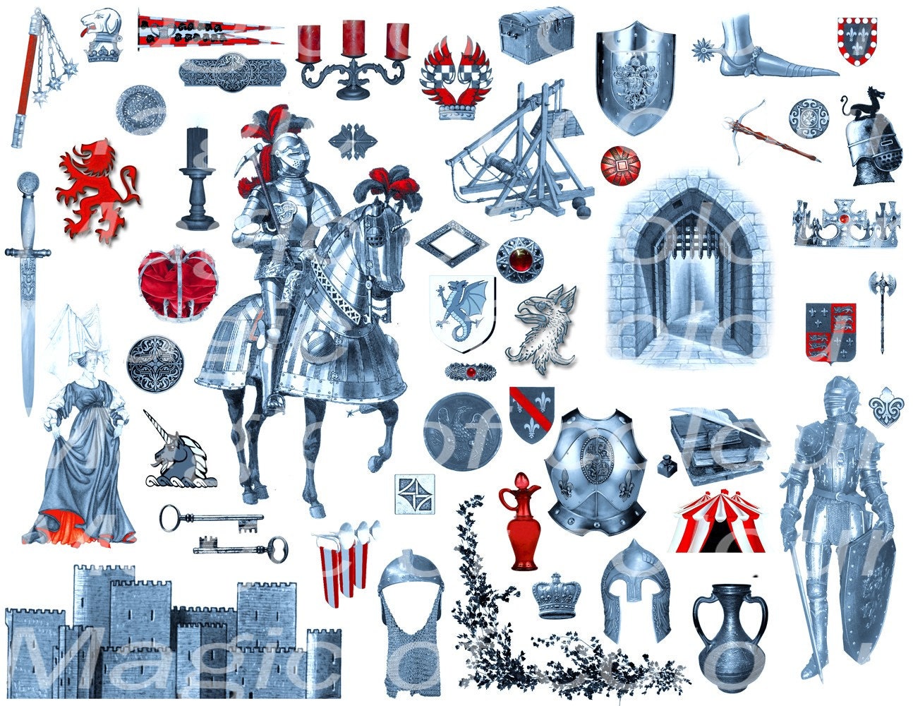 Digital Collage of Middle Ages Knight Illustration Clip