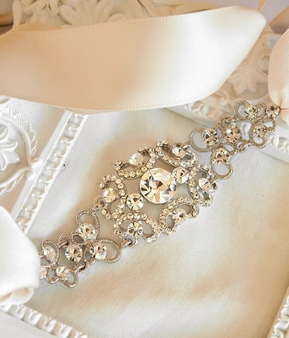 Bridal Ribbon Rhinestone Headband Hair by LottieDaDesigns on Etsy