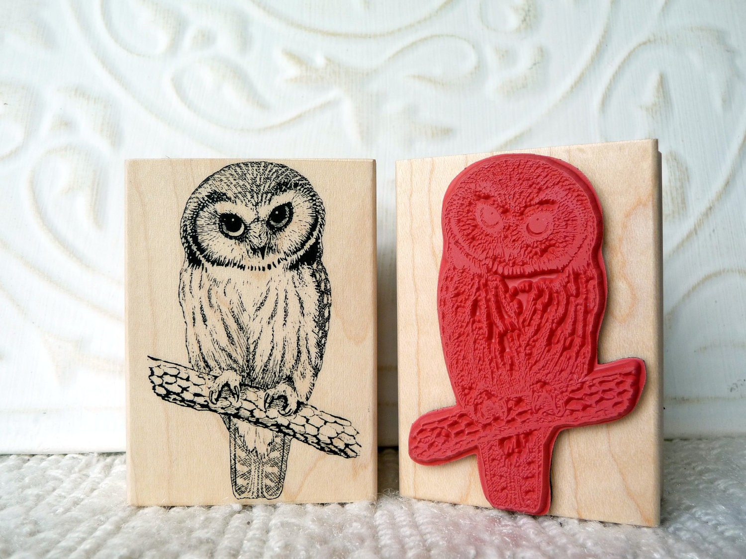 Saw Whet Owl rubber stamp from oldislandstamps