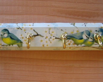 Blue Birds Key Rack, Wooden Wall Key Rack