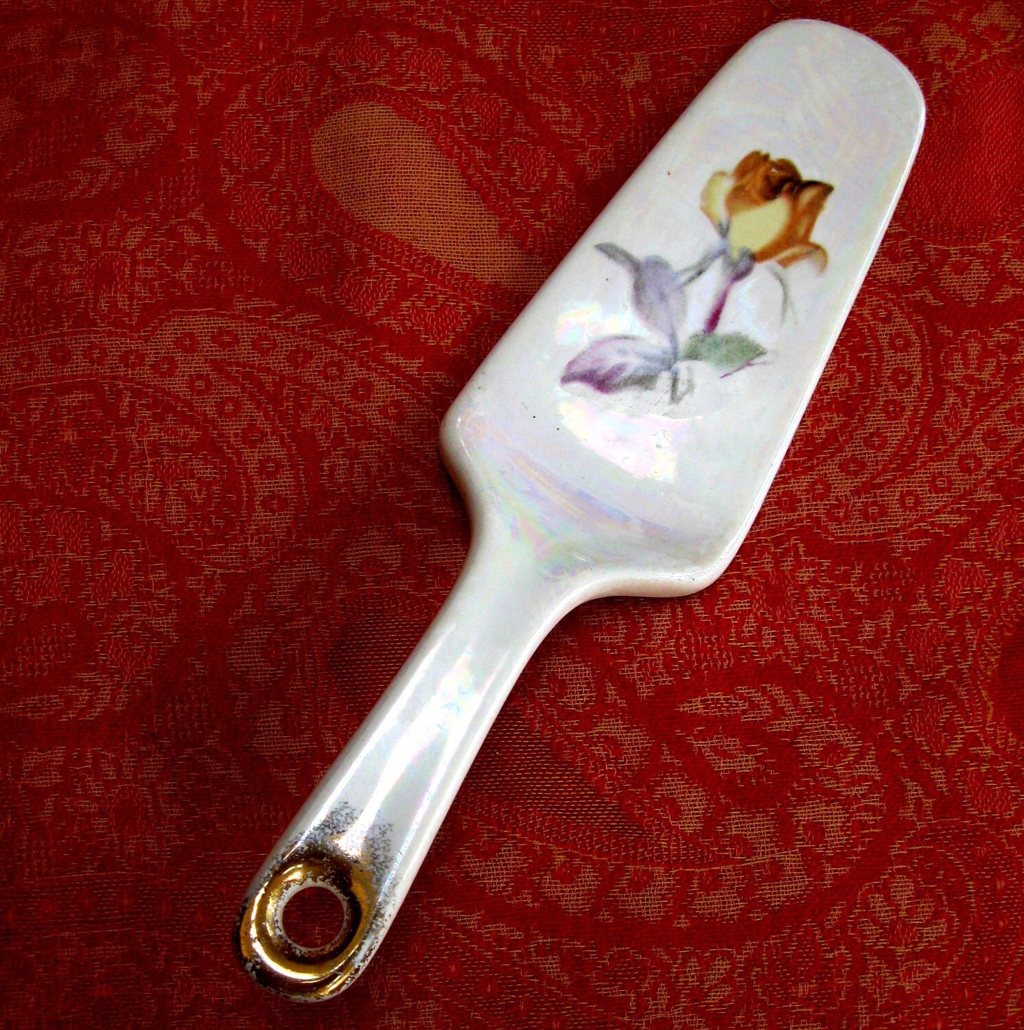 Vintage Cake Lifter Pie Server Rose Gold Lilac Green Porcelain 1950s ...