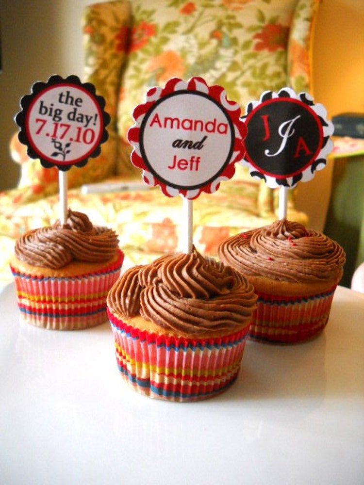 PRINTABLE CUPCAKE TOPPERS Red Black and White by trishabdesigns