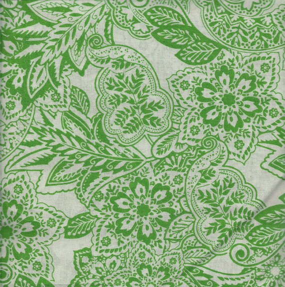 Items similar to 1/2 yard light weight COTTON Green and white flower ...