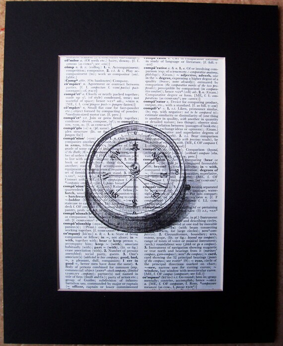 Art Print Compass Vintage Dictionary Page Art By Dspdavey