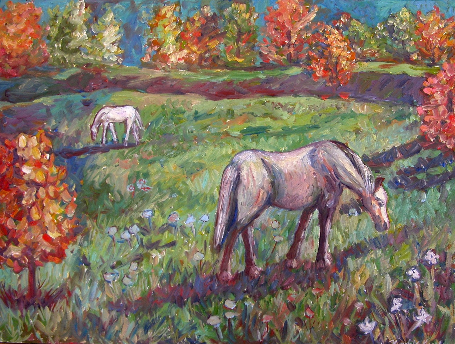 Blue Ridge Pasture Art 16x12 Impressionist horses original