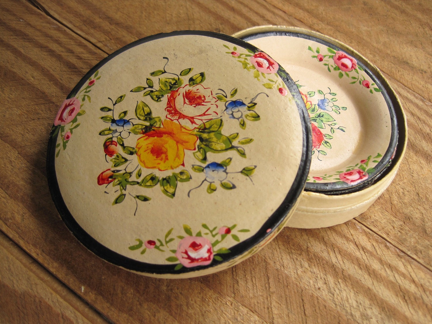 Vintage Hand Painted Floral Coasters in Box Made in Japan