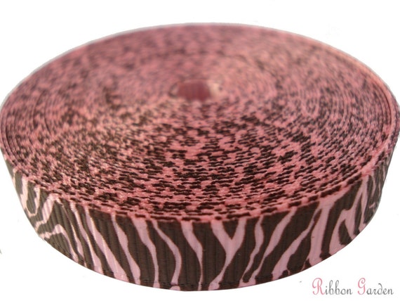 3 yards Tiger / Zebra Grosgrain Ribbon Pink and Brown