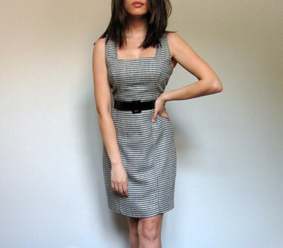 Vintage Houndstooth Dress Black White Dress Colorful Office