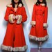 Vintage red Russian Princess Dress Coat wool Fur hooded M