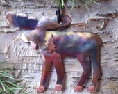 Items similar to Handcrafted Copper Moose with tree Ornament on Etsy