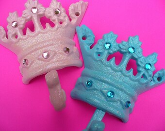 Pink Princess Crown Tiara Hook with Glitter Sparkle Paint for Room ...