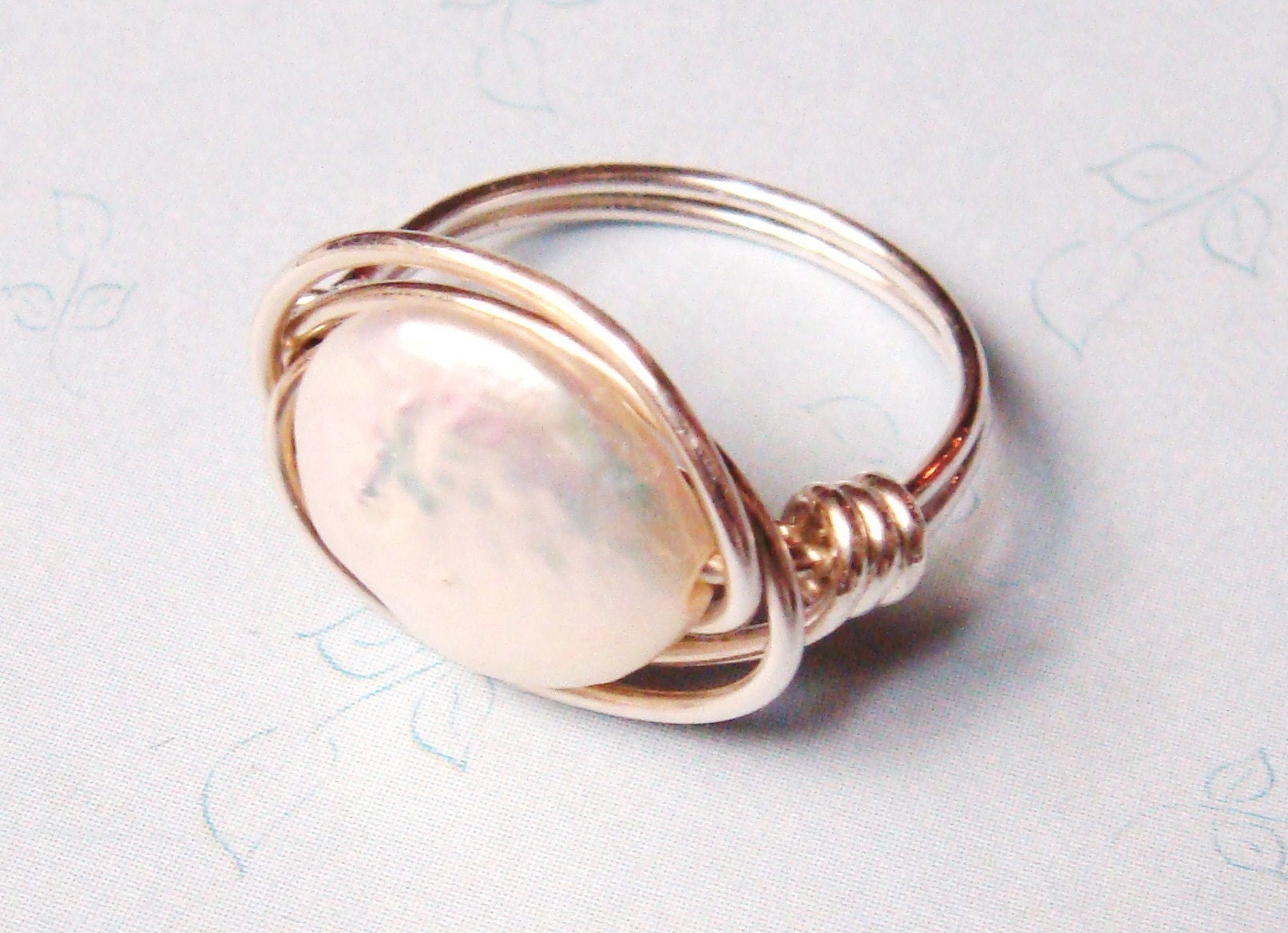 White Pearl Ring Freshwater Pearl Ring by SpiralsandSpice
