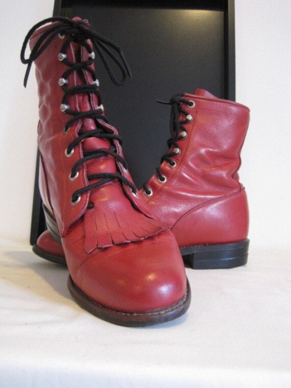 vintage Bright Red Leather Ropers by Justin Boots size 7 1/2