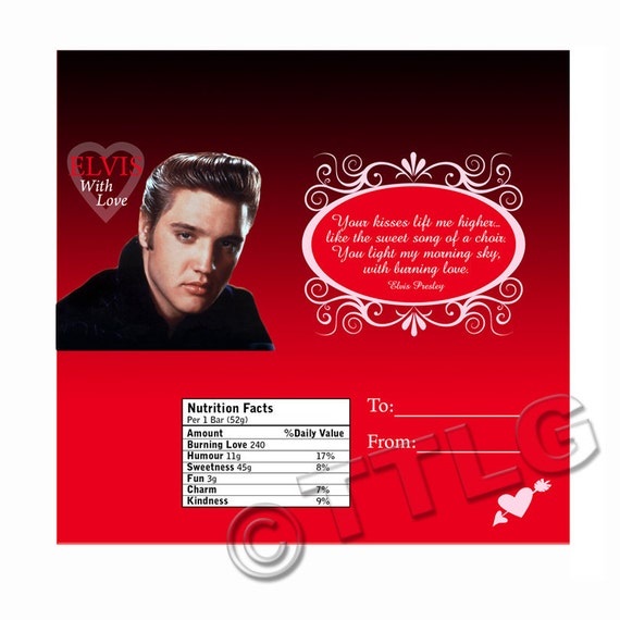 ELVIS Printable chocolate bar candy label personalize