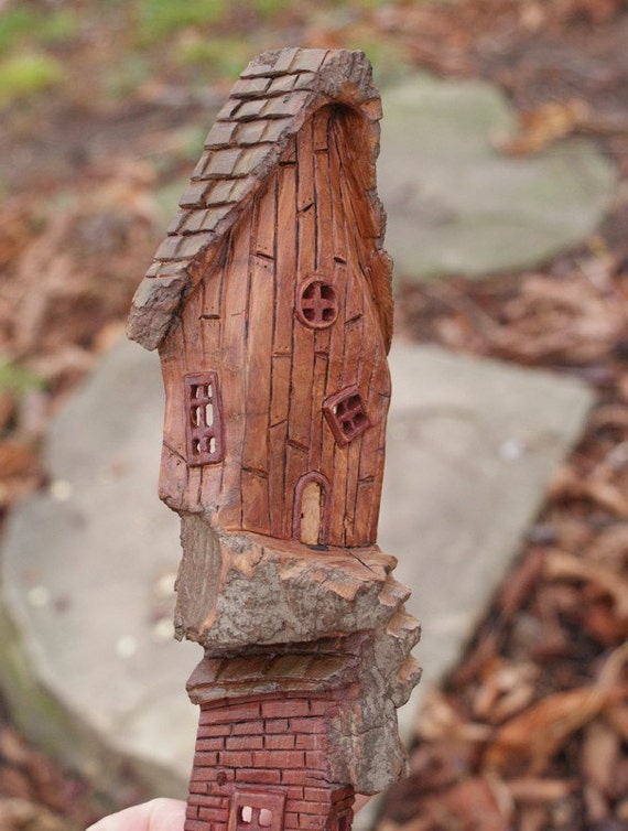 Whimsical Cottonwood Bark Carving Fairy House by RiverOtterRustic