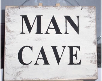 Man Cave Personalized Name White Wood Custom Sign Fathers Day