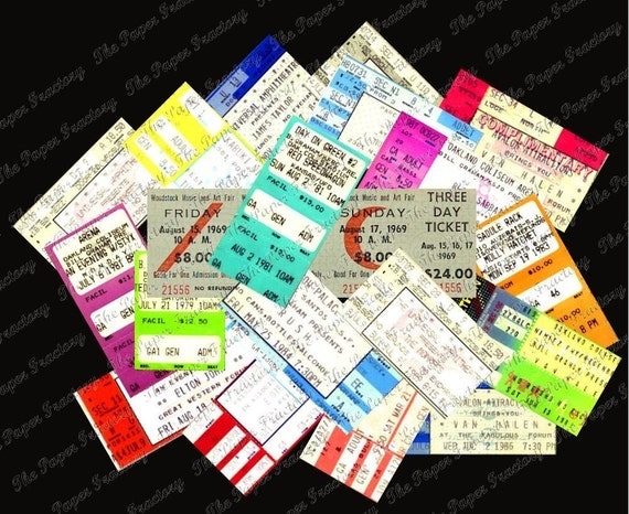 Vintage Classic Concert Ticket Digital Collage Sheet With