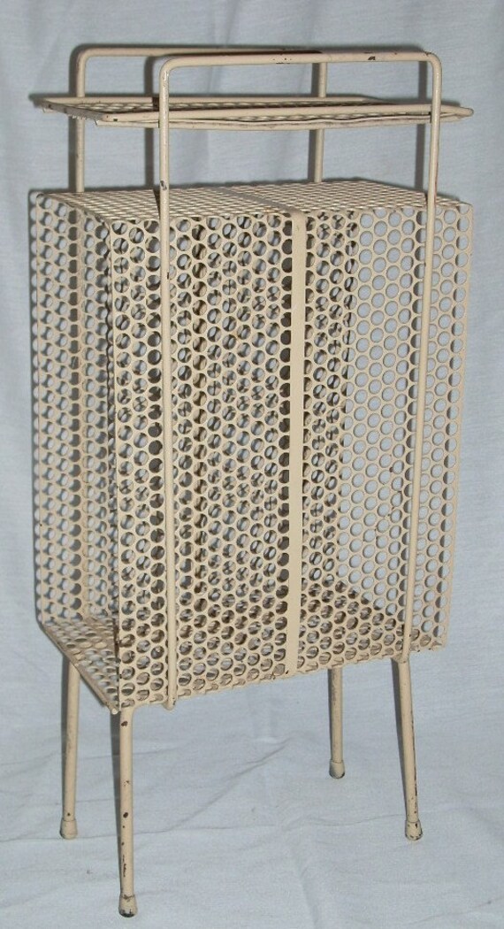 1950s Taupe Metal Wire Telephone Table and Rack