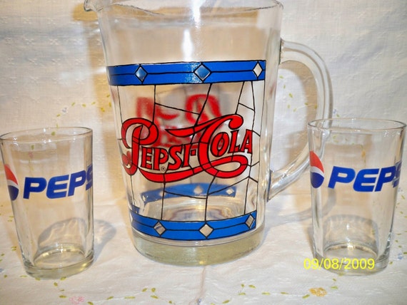 Vintage Pepsi Pitcher and Glasses