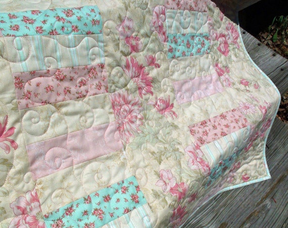 Shabby Chic Strips Baby Quilt in Beach House by Robyn Pandolph