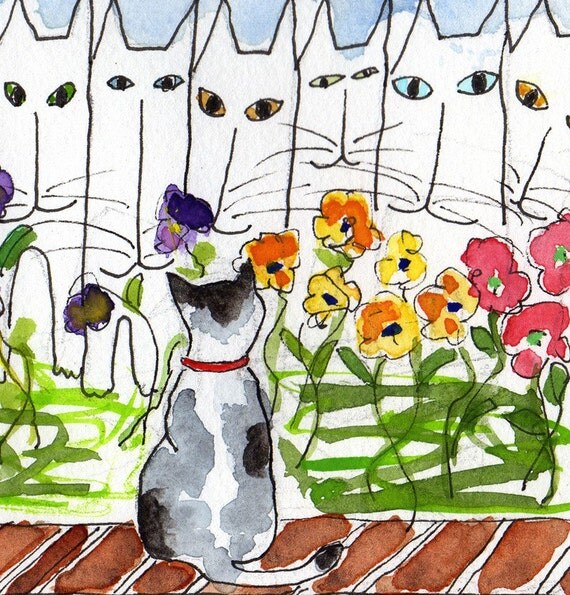 Cat Art Print Cat's Garden