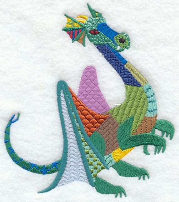 PATCHWORK DRAGON Machine Embroidery Quilt Block AzEB