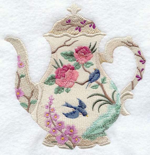 BLOOMING BEAUTY TEAPOT Machine Embroidery Quilt Blocks Azeb
