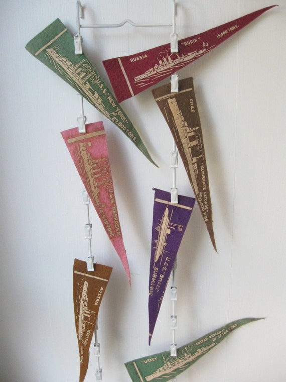 Vintage US Navy Battle Ship Felt Pennants by BoomtownMercantile