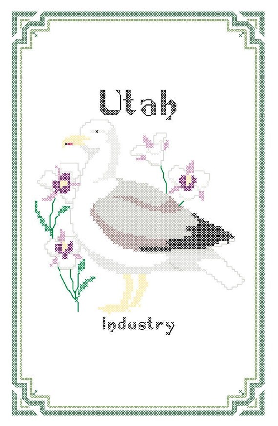 Utah State Bird Flower and Motto Cross Stitch by robinsdesign