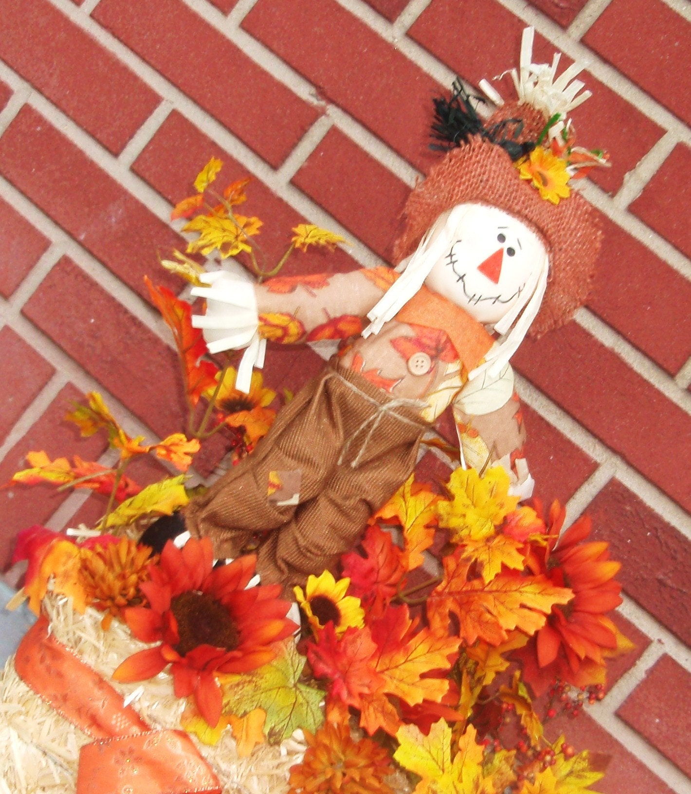 Scarecrow in a hay bale arrangement by ThePinkFrontDoor on Etsy