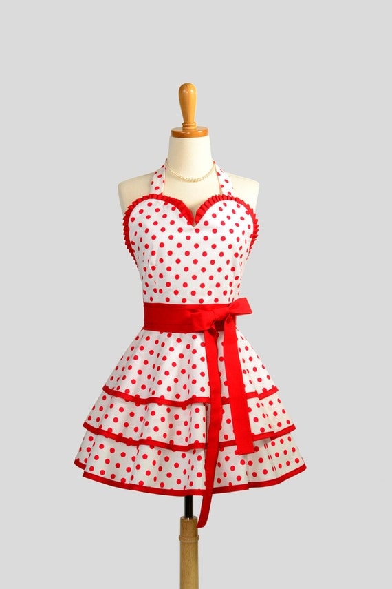 Womens Retro Ruffled Pin Up Sweetheart Apron Handmade Sexy
