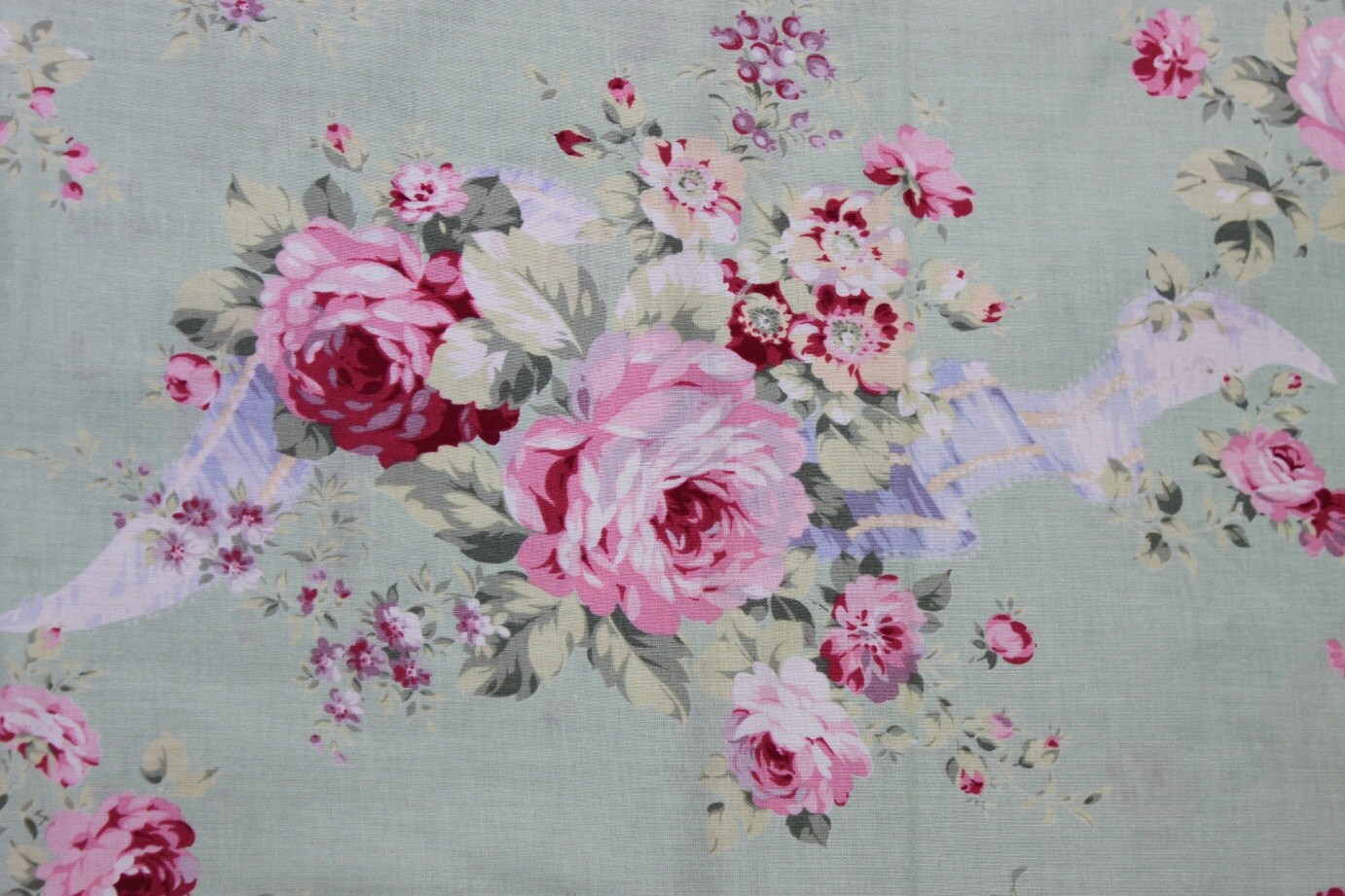 Rococo & Sweet Fabric by Lecien Roses on Green by agardenofroses