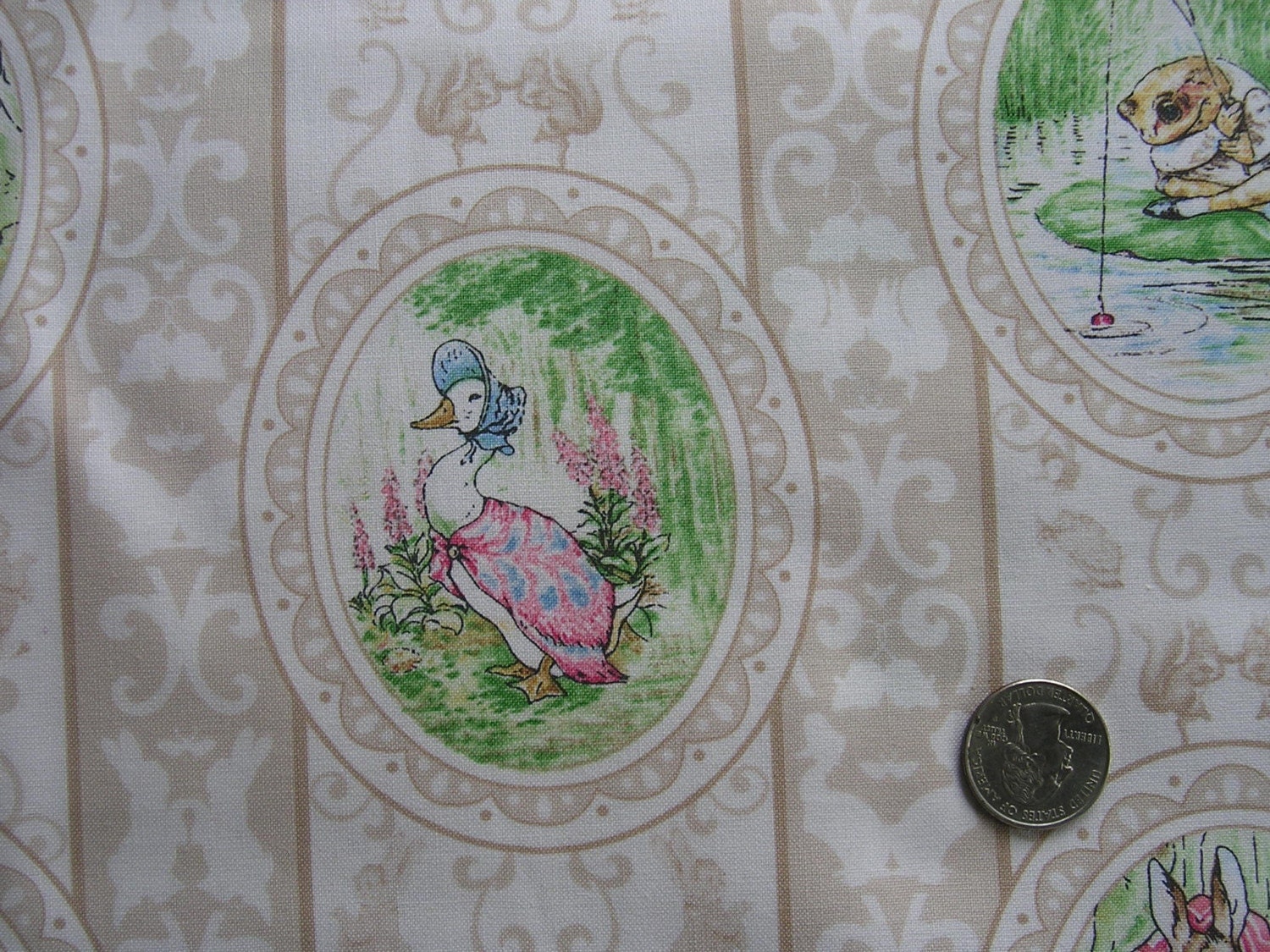 Beatrix Potter Victorian Nursery Quilt Fabric 20357E Cameos