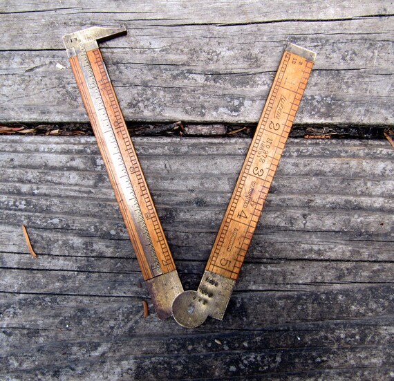 Antique Wood and Brass Folding 1 Foot ruler with by Everydayness