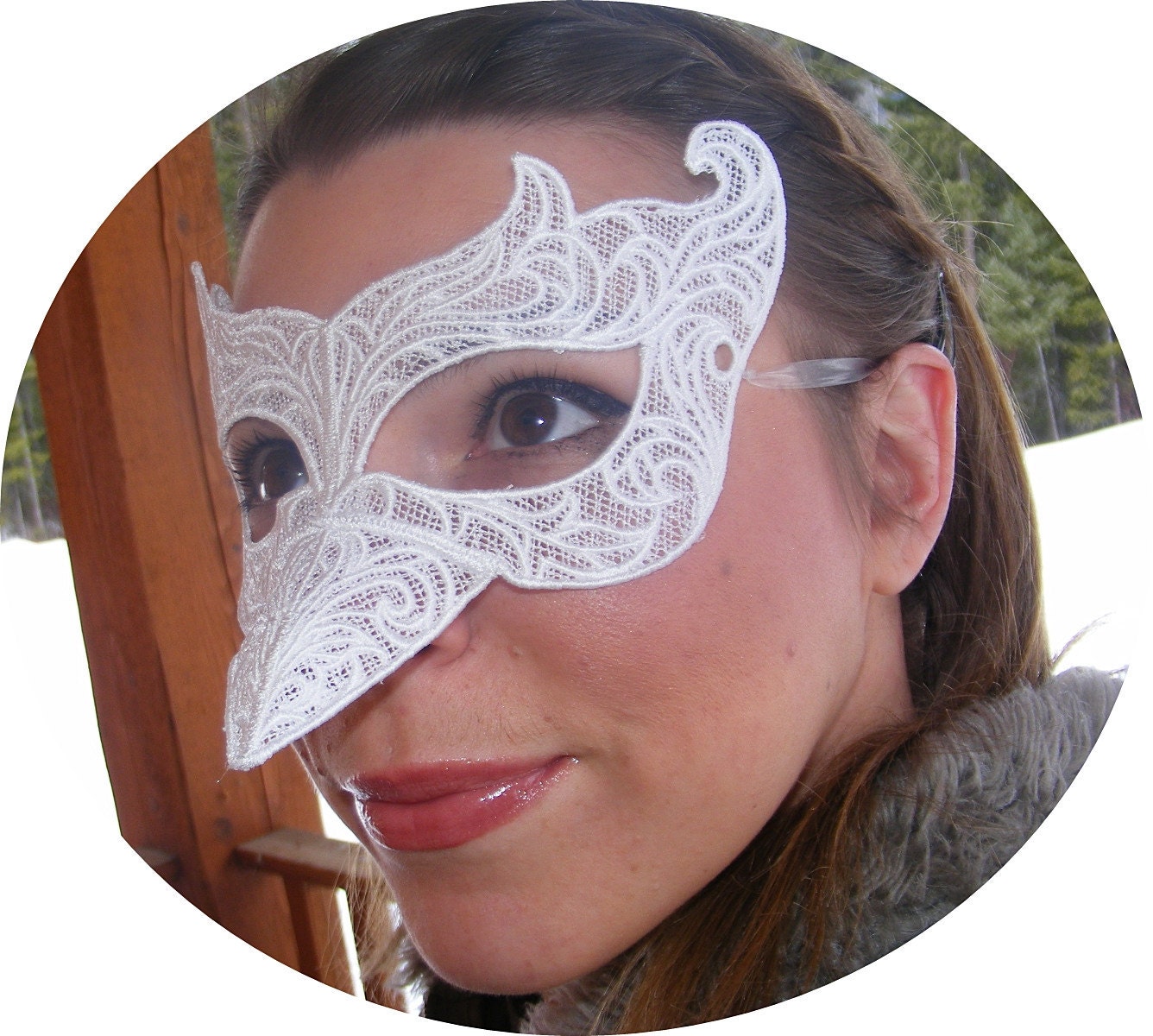 White Lace Embroidered dove mask