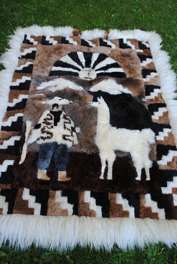 Amazing Llama Alpaca Patchwork Fur Wall Hanging