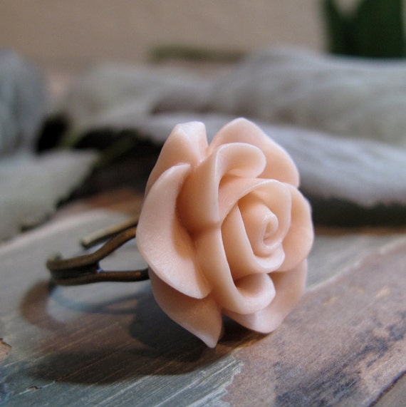 Flower Ring Pink Rose Bloom Ring Adjustable Metal Band