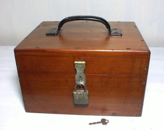 Vintage Wood Lock Box with Key Handmade