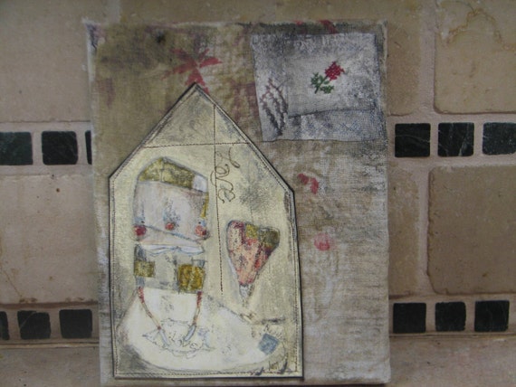 Items similar to Primitive Collage Original Mixed Media Painting Doll ...